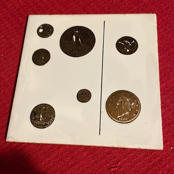 Accents | Vintage Ceramic Tile With Inlaid Gold Coin Designs Wall ...